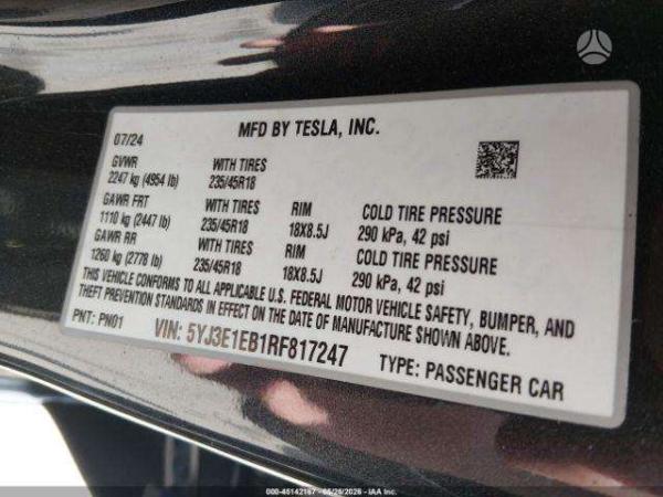 Black Tesla Model 3 2024 in Klaipeda, with an engine capacity of 0.00 L and mileage of 37 thousand km for 20125 €, photo 9 on AUTOMOTO.COM.LV