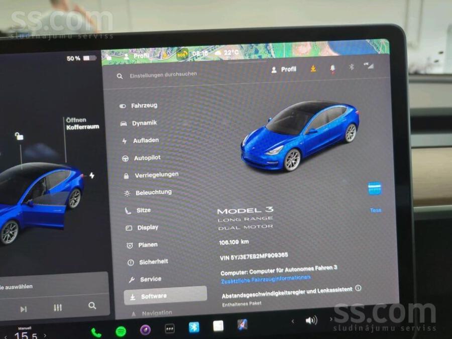 Blue Tesla Model 3 2021 in Riga, with an engine capacity of 0.00 L and mileage of 106 thousand km for 26990 €, photo 10 on AUTOMOTO.COM.LV