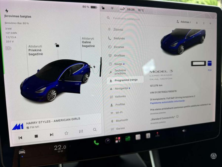 Zils Tesla Model 3 2019 Viļņa, ar dzinēja tilpumu 0.00 L un nobraukumu 138 tūkst. km par 21000 €, foto 24 vietnē AUTOMOTO.COM.LV