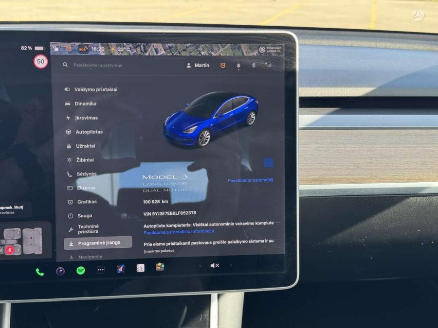 Blue Tesla Model 3 2020 in Vilnius, with an engine capacity of 0.00 L and mileage of 191 thousand km for 18500 €, photo 18 on AUTOMOTO.COM.LV
