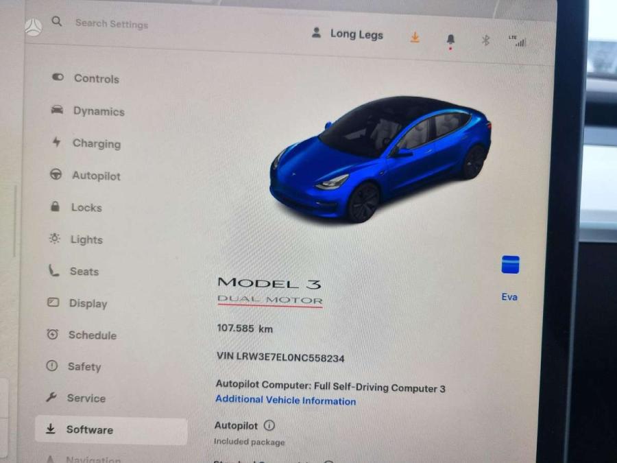 Синий Тесла Модель 3 2022 в Мариямполе, объемом двигателя 0.00 л и пробегом 107 тыс. км за 23900 €, фото 18 на AUTOMOTO.COM.LV