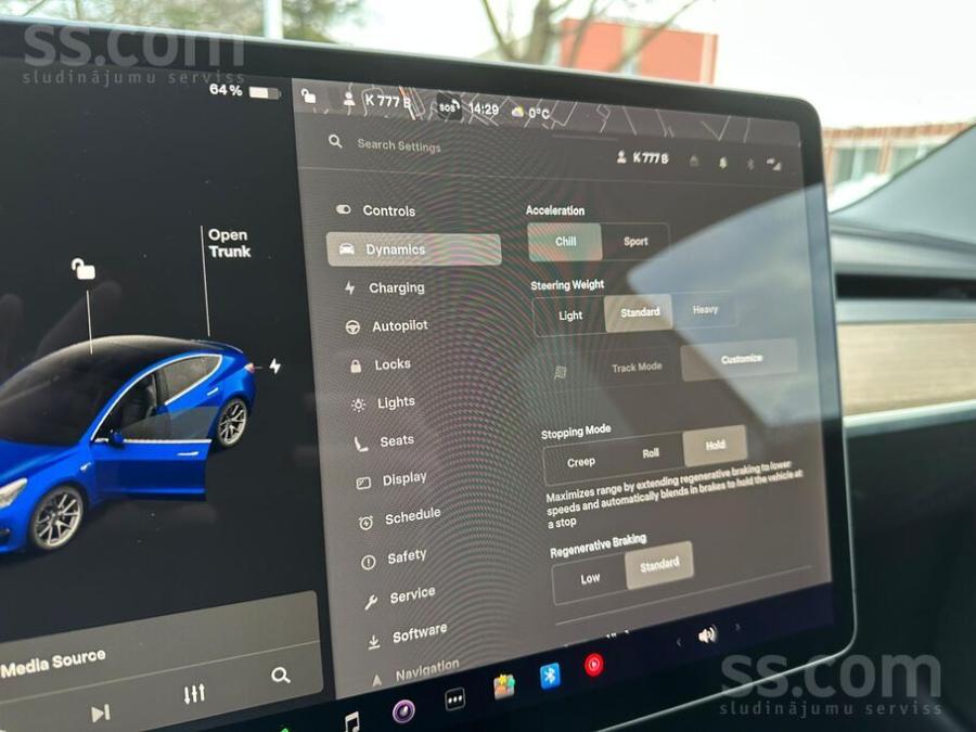 Blue Tesla Model 3 2019 in Riga, with an engine capacity of 0.00 L and mileage of 86 thousand km for 21950 €, photo 16 on AUTOMOTO.COM.LV