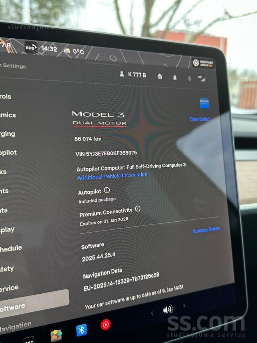 Blue Tesla Model 3 2019 in Riga, with an engine capacity of 0.00 L and mileage of 86 thousand km for 21950 €, photo 18 on AUTOMOTO.COM.LV