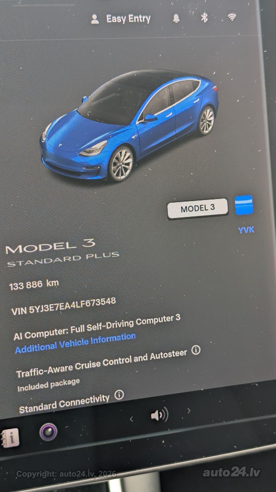 Zils Tesla Model 3 2020 Tallina, ar dzinēja tilpumu 0.00 L un nobraukumu 135 tūkst. km par 20900 €, foto 15 vietnē AUTOMOTO.COM.LV
