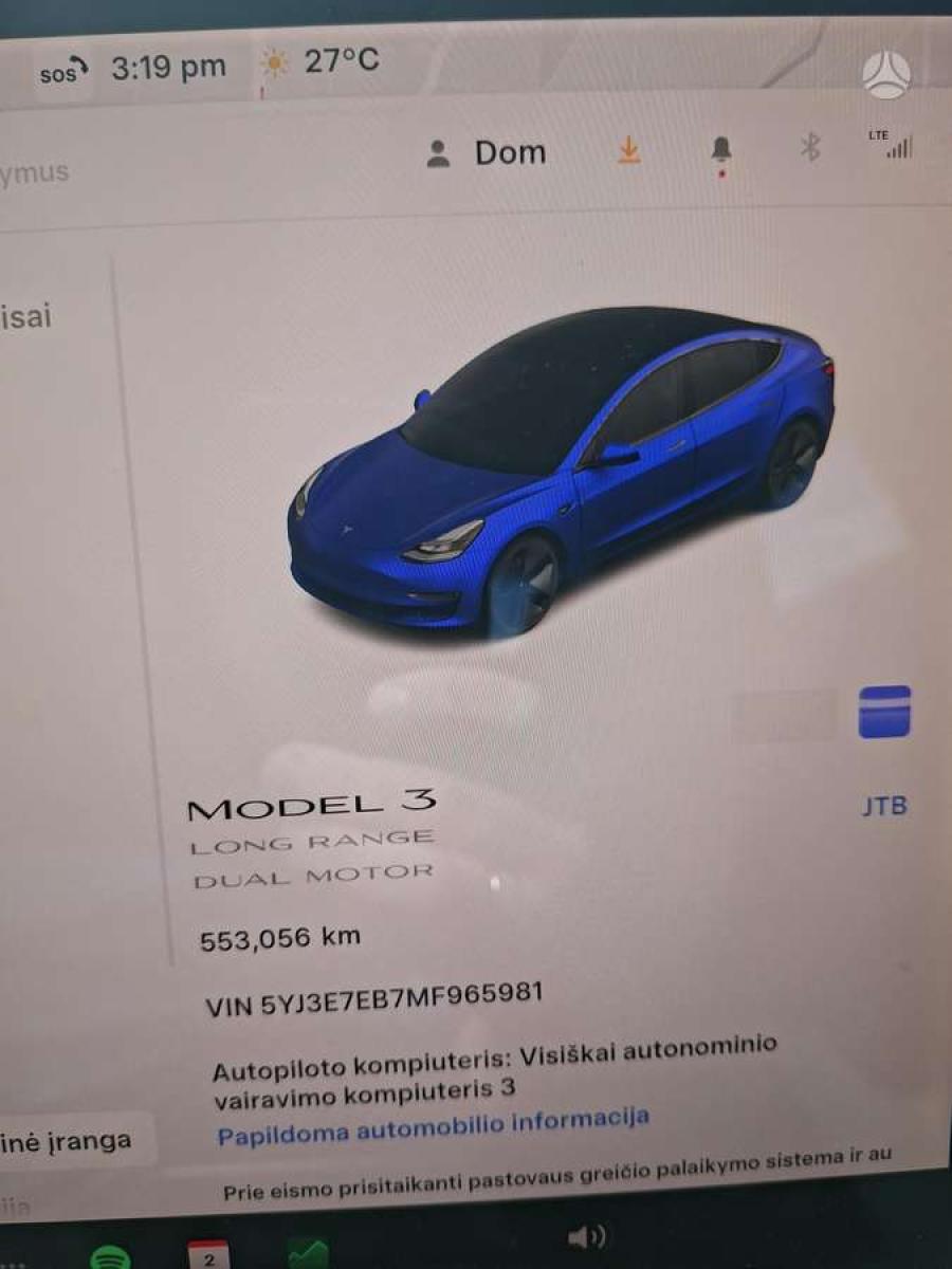 Blue Tesla Model 3 2021 in Panevezys, with an engine capacity of 0.00 L and mileage of 553 thousand km for 8900 €, photo 13 on AUTOMOTO.COM.LV