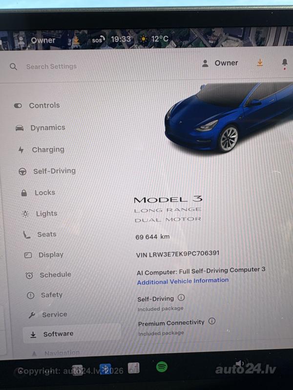 Zils Tesla Model 3 2022 Tallina, ar dzinēja tilpumu 0.00 L un nobraukumu 70 tūkst. km par 30200 €, foto 9 vietnē AUTOMOTO.COM.LV