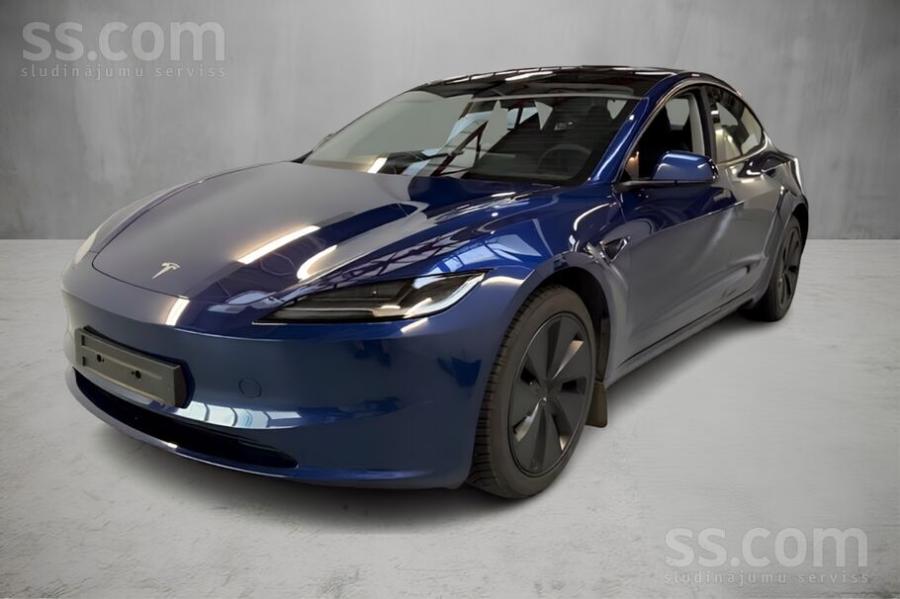 Blue Tesla Model 3 2024 in Riga, with an engine capacity of 0.00 L and mileage of 44 thousand km for 44900 €, photo 1 on AUTOMOTO.COM.LV