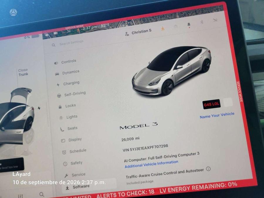 Pelēks Tesla Model 3 2023 Klaipėda, ar dzinēja tilpumu 0.00 L un nobraukumu 48 tūkst. km par 10800 €, foto 23 vietnē AUTOMOTO.COM.LV