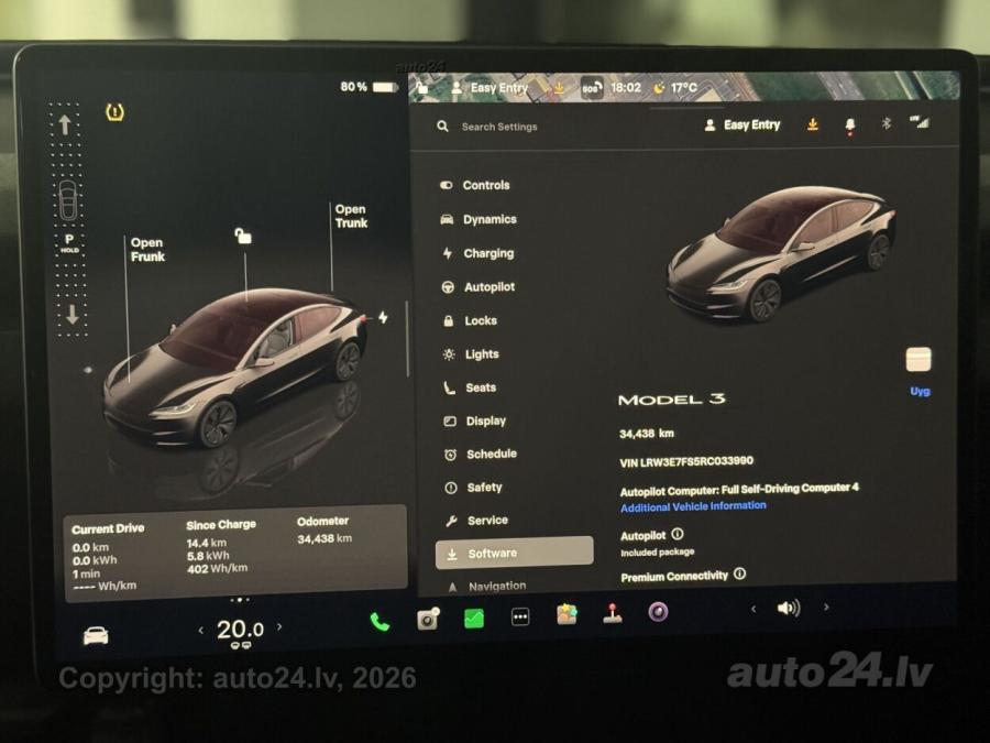 Pelēks Tesla Model 3 2024 Tallina, ar dzinēja tilpumu 0.00 L un nobraukumu 34 tūkst. km par 35990 €, foto 18 vietnē AUTOMOTO.COM.LV