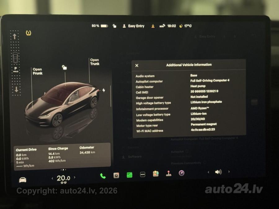 Pelēks Tesla Model 3 2024 Tallina, ar dzinēja tilpumu 0.00 L un nobraukumu 34 tūkst. km par 35990 €, foto 20 vietnē AUTOMOTO.COM.LV