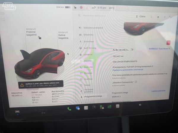 Tesla Model 3 2023 Viļņa, ar dzinēja tilpumu 0.00 L un nobraukumu 115 tūkst. km par 15500 €, foto 2 vietnē AUTOMOTO.COM.LV