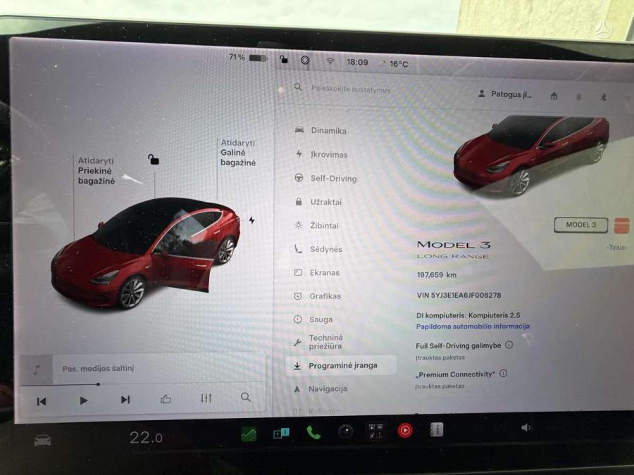Red Tesla Model 3 2018 in Vilnius, with an engine capacity of 0.00 L and mileage of 198 thousand km for 16900 €, photo 13 on AUTOMOTO.COM.LV