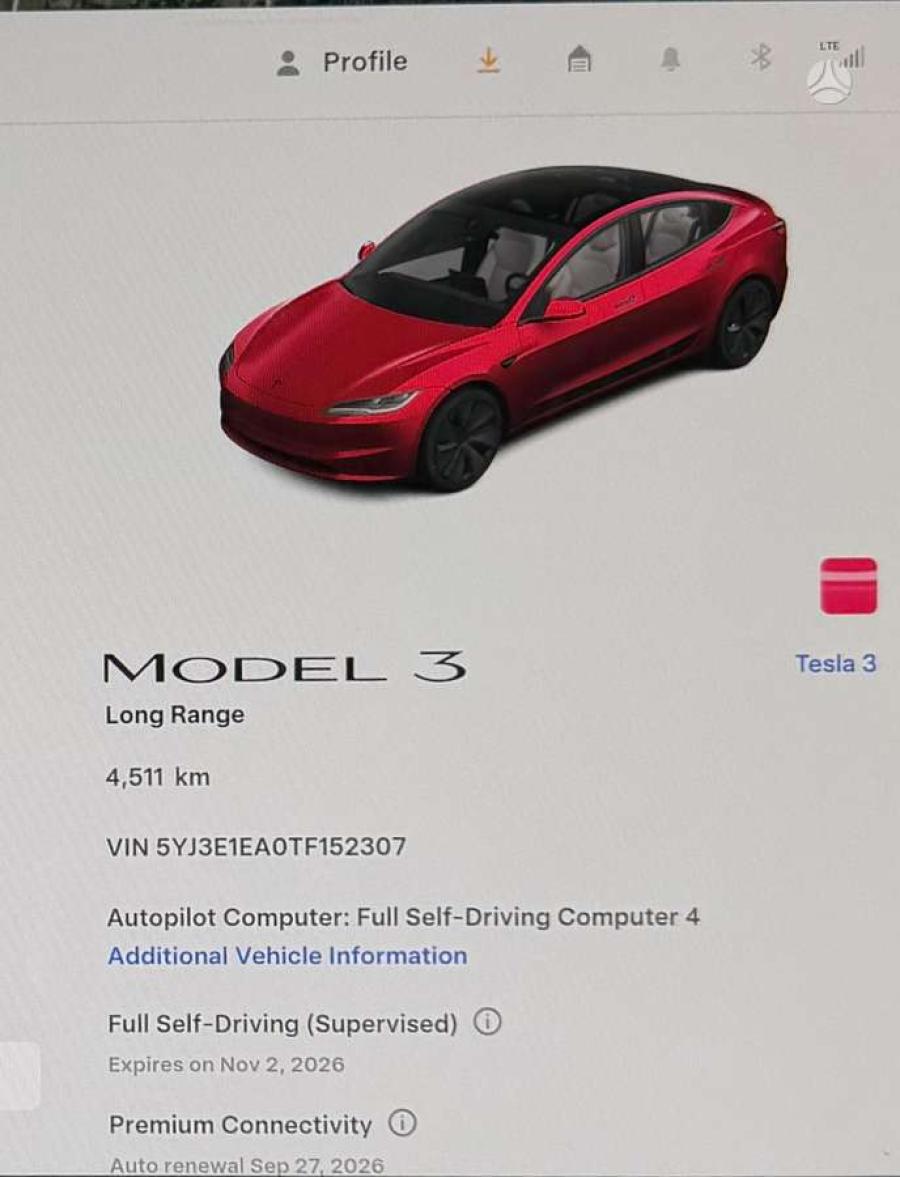 Sarkans Tesla Model 3 2026 Kauņa, ar dzinēja tilpumu 0.00 L un nobraukumu 4 tūkst. km par 36500 €, foto 22 vietnē AUTOMOTO.COM.LV