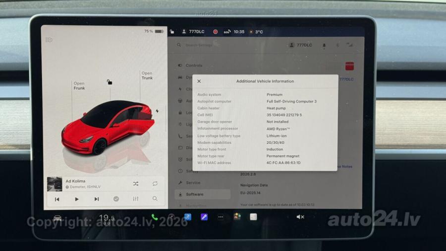 Tesla Model 3 2022 Tallina, ar dzinēja tilpumu 0.00 L un nobraukumu 47 tūkst. km par 32500 €, foto 12 vietnē AUTOMOTO.COM.LV
