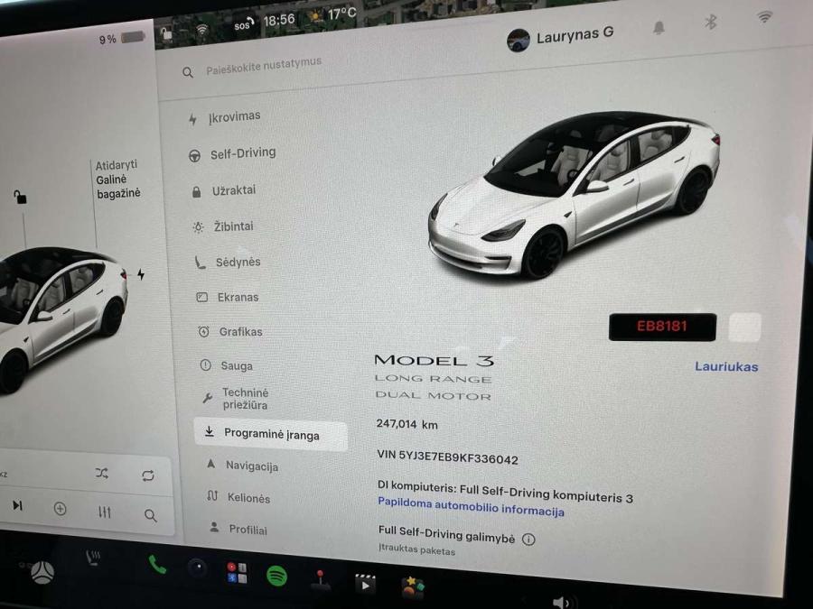 White Tesla Model 3 2019 in Vilnius, with an engine capacity of 0.00 L and mileage of 247 thousand km for 18200 €, photo 18 on AUTOMOTO.COM.LV