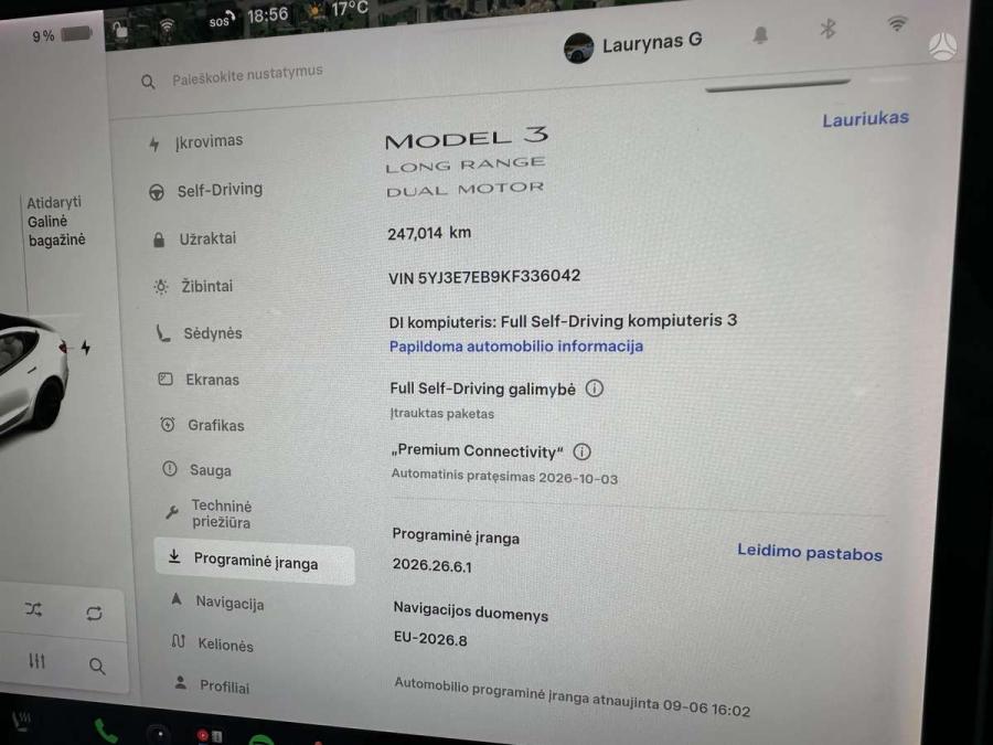 White Tesla Model 3 2019 in Vilnius, with an engine capacity of 0.00 L and mileage of 247 thousand km for 18200 €, photo 19 on AUTOMOTO.COM.LV