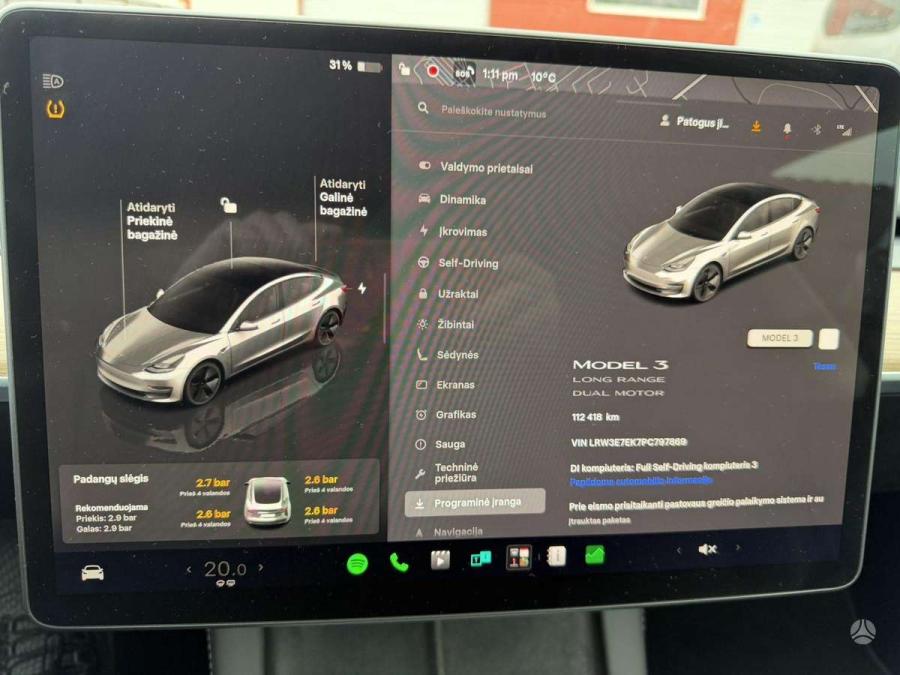 Balts Tesla Model 3 2023 Panevēža, ar dzinēja tilpumu 0.00 L un nobraukumu 112 tūkst. km par 19360 €, foto 8 vietnē AUTOMOTO.COM.LV
