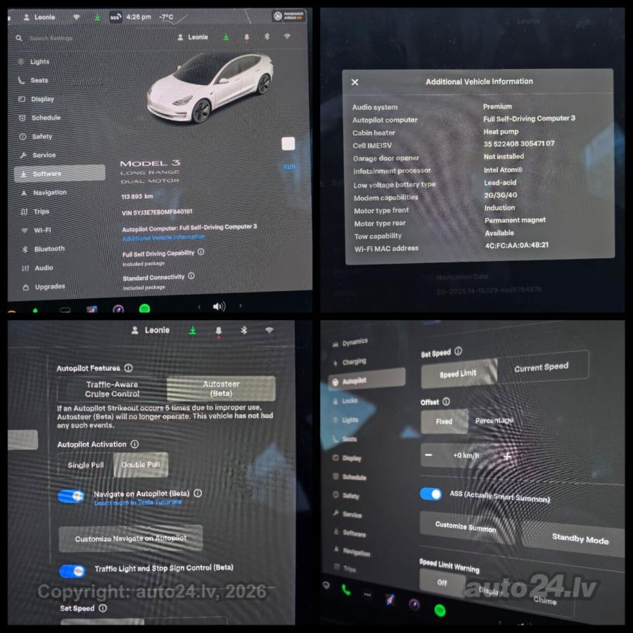 White Tesla Model 3 2020 in Viljandi, with an engine capacity of 0.00 L and mileage of 113 thousand km for 23800 €, photo 24 on AUTOMOTO.COM.LV