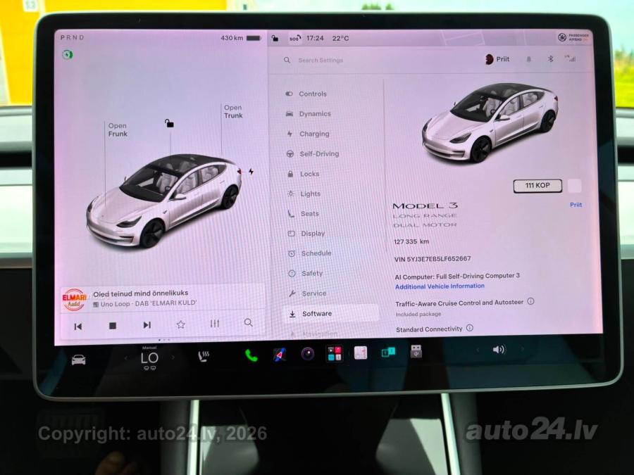 White Tesla Model 3 2020 in Viljandi, with an engine capacity of 0.00 L and mileage of 130 thousand km for 27999 €, photo 19 on AUTOMOTO.COM.LV