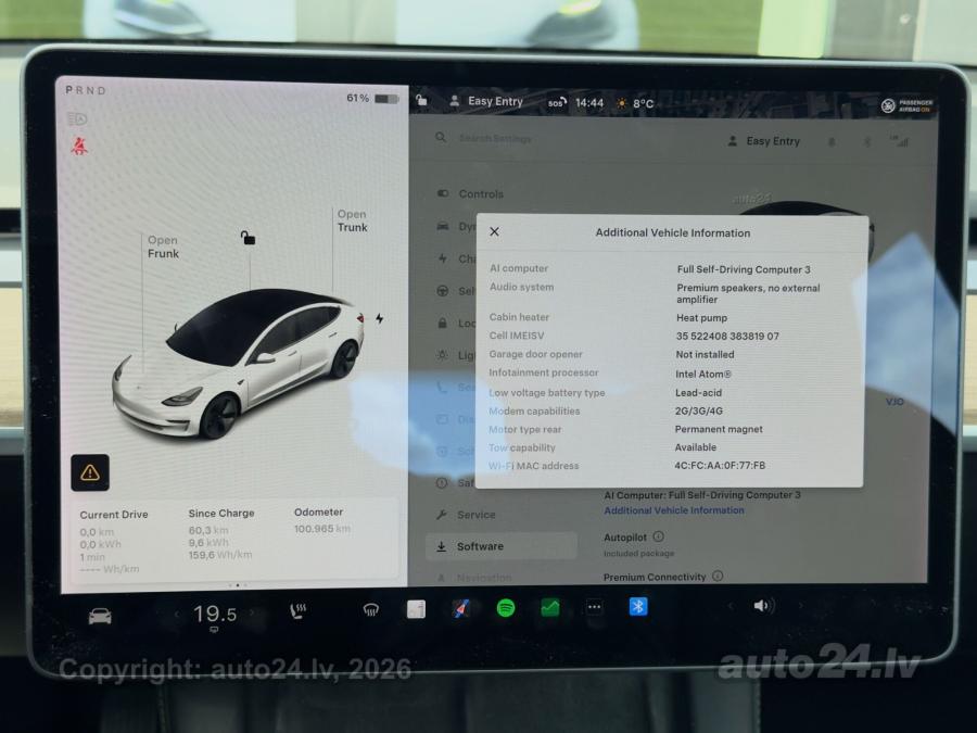 Белый Тесла Модель 3 2021 в Таллин, объемом двигателя 0.00 л и пробегом 101 тыс. км за 23990 €, фото 22 на AUTOMOTO.COM.LV