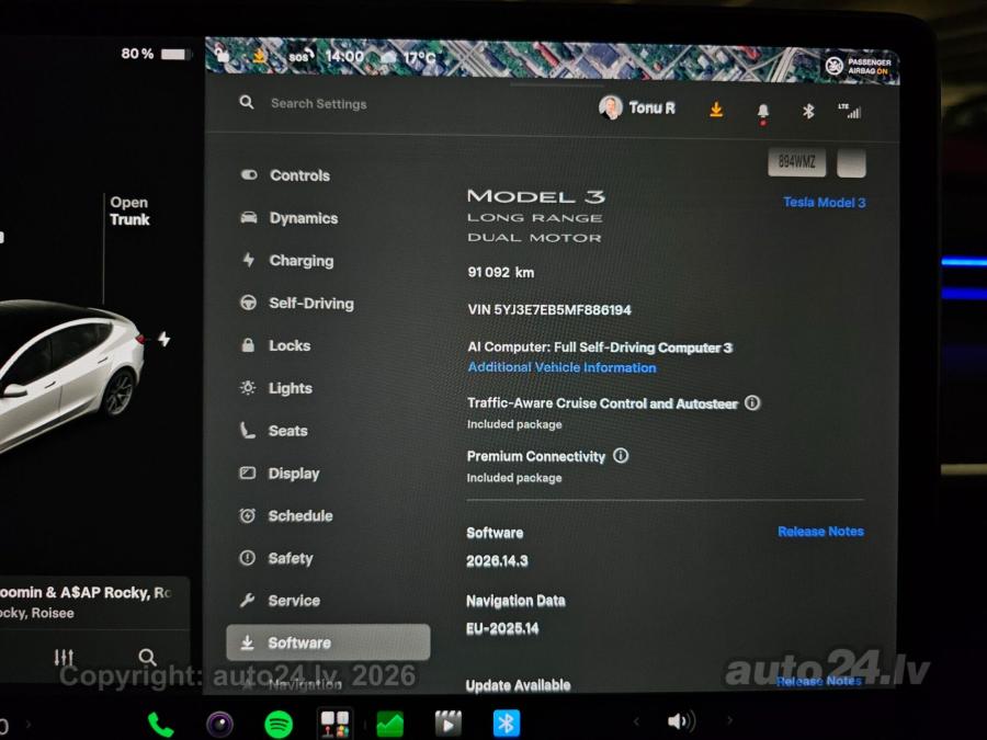 Balts Tesla Model 3 2021 Tallina, ar dzinēja tilpumu 0.00 L un nobraukumu 91 tūkst. km par 29000 €, foto 28 vietnē AUTOMOTO.COM.LV