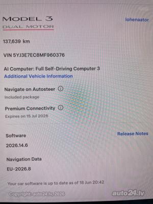 Balts Tesla Model 3 2021 Pērnava, ar dzinēja tilpumu 0.00 L un nobraukumu 138 tūkst. km par 27000 €, foto 12 vietnē AUTOMOTO.COM.LV