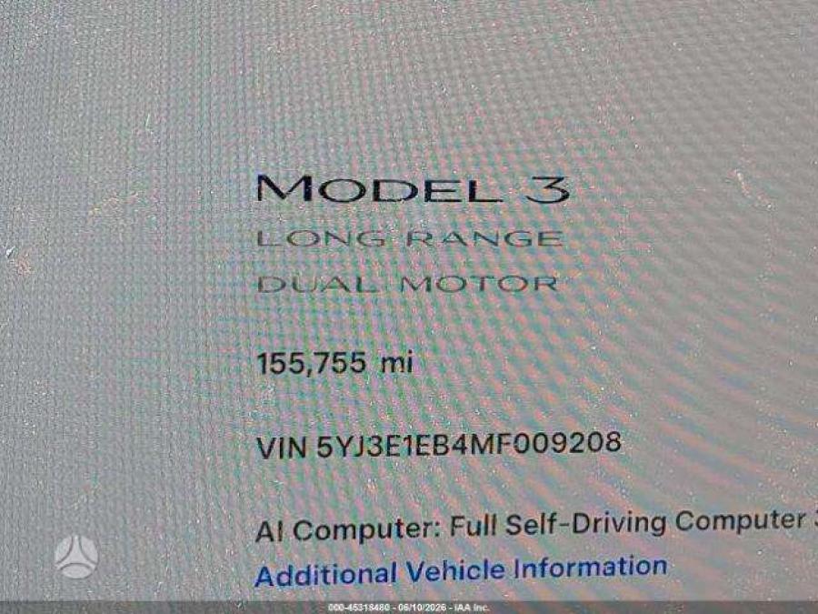 Белый Тесла Модель 3 2021 в Клайпеда, объемом двигателя 0.00 л и пробегом 251 тыс. км за 7500 €, фото 14 на AUTOMOTO.COM.LV