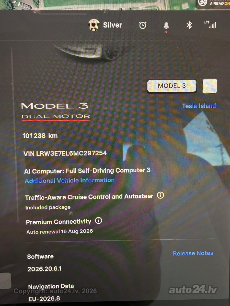 White Tesla Model 3 2021 in Tallinn, with an engine capacity of 0.00 L and mileage of 101 thousand km for 29400 €, photo 29 on AUTOMOTO.COM.LV