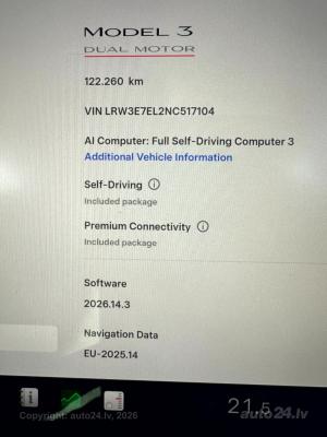 White Tesla Model 3 2022 in Tallinn, with an engine capacity of 0.00 L and mileage of 122 thousand km for 32999 €, photo 20 on AUTOMOTO.COM.LV