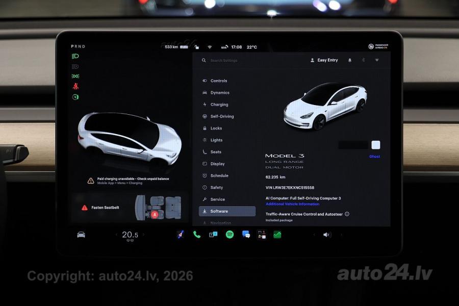 Balts Tesla Model 3 2022 Tallina, ar dzinēja tilpumu 0.00 L un nobraukumu 62 tūkst. km par 31495 €, foto 16 vietnē AUTOMOTO.COM.LV
