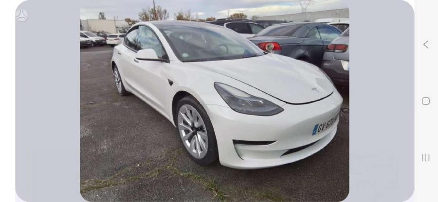 White Tesla Model 3 2024 in Kaunas, with an engine capacity of 0.00 L and mileage of 30 thousand km for 16400 €, photo 1 on AUTOMOTO.COM.LV