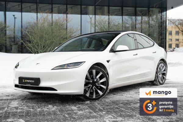White Tesla Model 3 2024 in Vilnius, with an engine capacity of 0.00 L and mileage of 65 thousand km for 37900 €, photo 1 on AUTOMOTO.COM.LV
