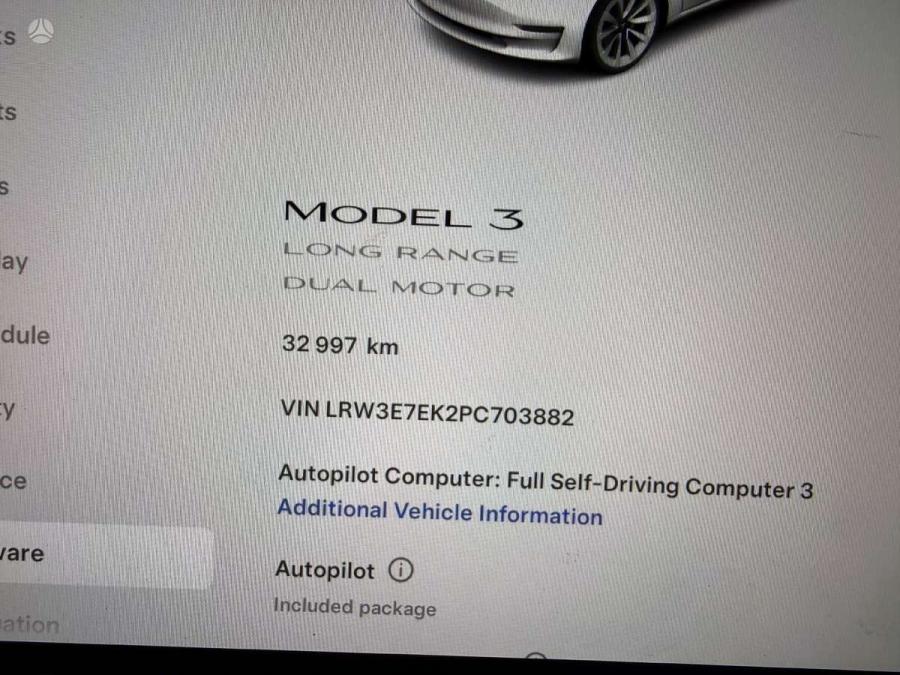 White Tesla Model 3 2024 in Kaunas, with an engine capacity of 0.00 L and mileage of 33 thousand km for 16800 €, photo 14 on AUTOMOTO.COM.LV