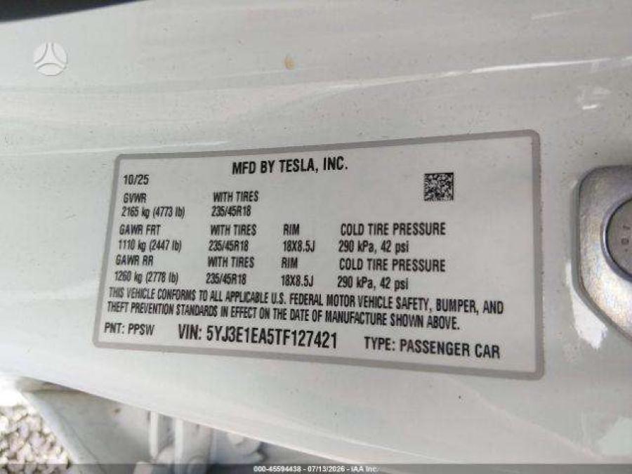 Balts Tesla Model 3 2026 Klaipėda, ar dzinēja tilpumu 0.00 L un nobraukumu 19 tūkst. km par 11200 €, foto 14 vietnē AUTOMOTO.COM.LV
