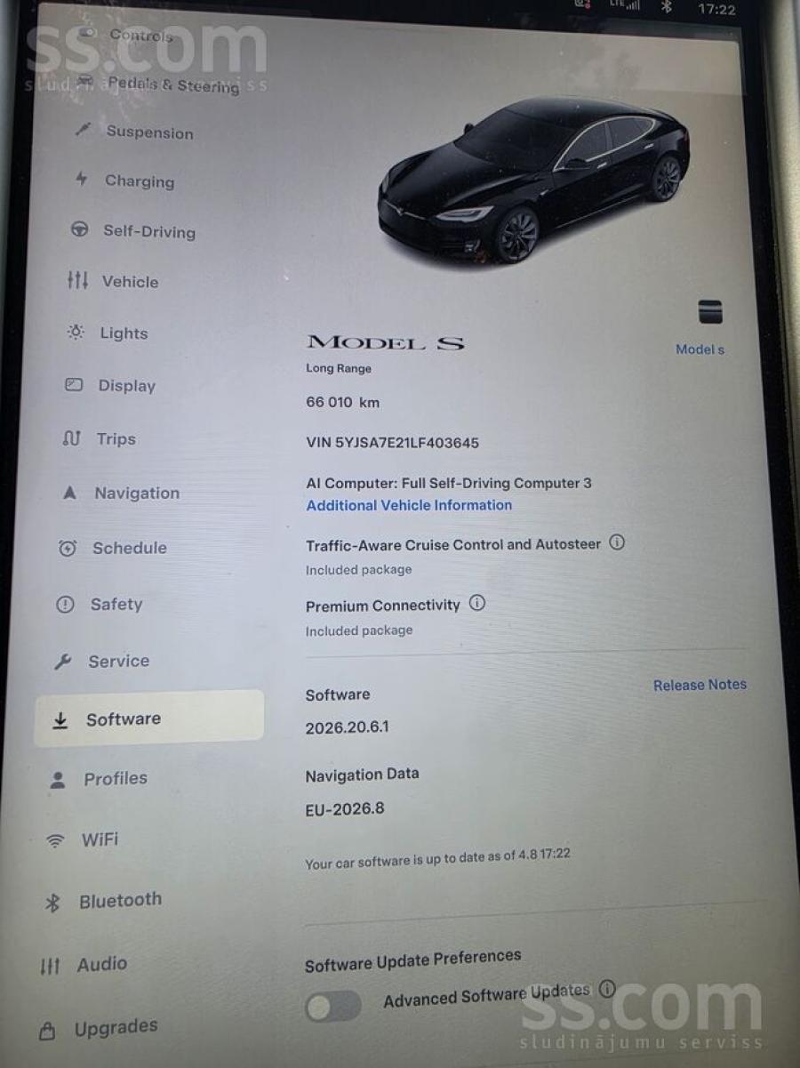 Black Tesla Model S 2020 in Riga, with an engine capacity of 0.00 L and mileage of 67 thousand km for 34034 €, photo 11 on AUTOMOTO.COM.LV