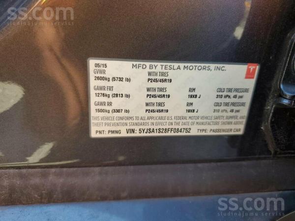 Pelēks Tesla Model S 2015 Tauragė, ar dzinēja tilpumu 0.00 L un nobraukumu 132 tūkst. km par 13200 €, foto 8 vietnē AUTOMOTO.COM.LV