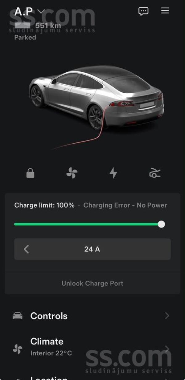 Grey Tesla Model S 2017 in Jelgava, with an engine capacity of 0.00 L and mileage of 260 thousand km for 20300 €, photo 7 on AUTOMOTO.COM.LV