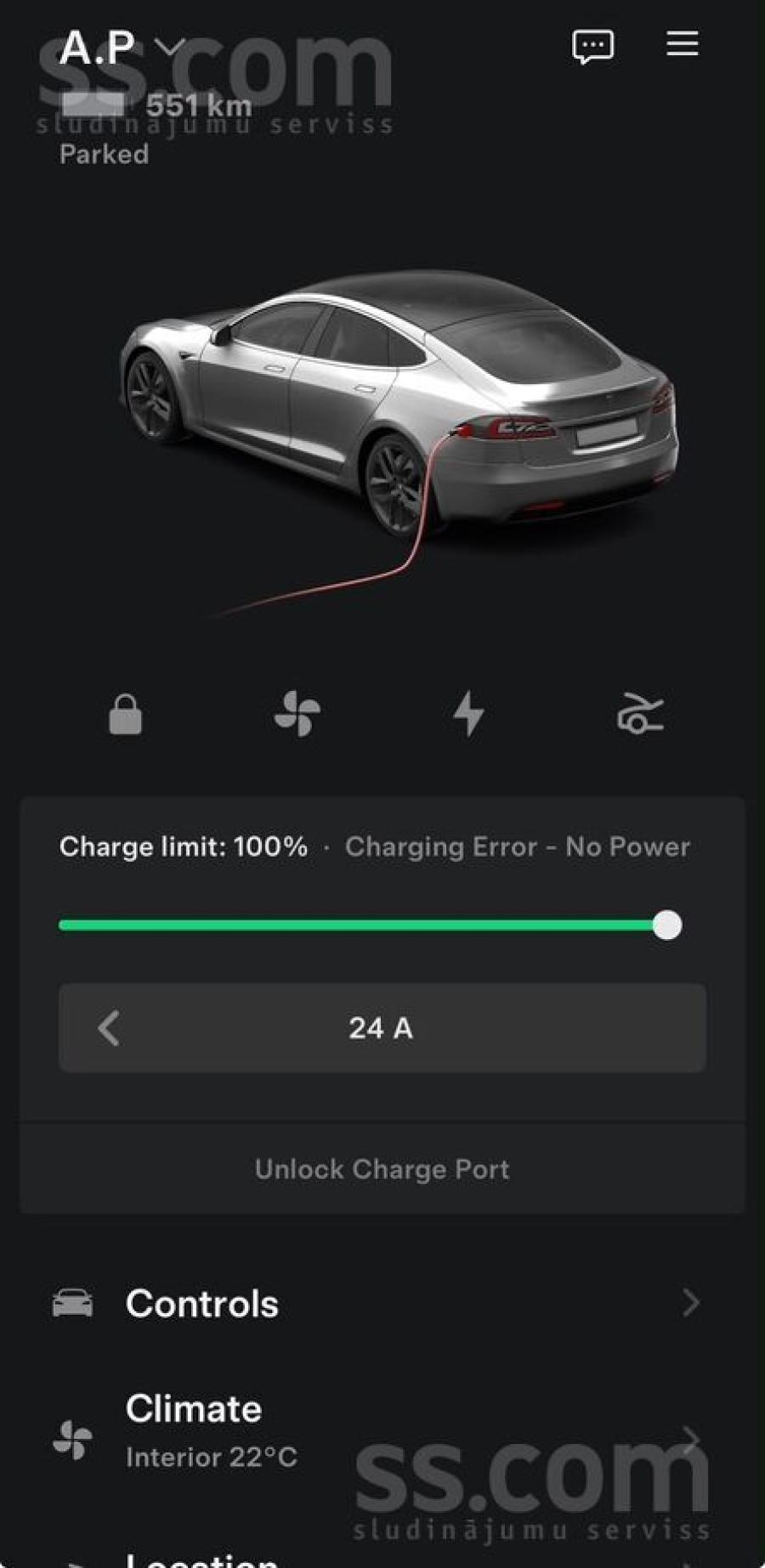 Pelēks Tesla Model S 2017 Jelgava, ar dzinēja tilpumu 0.00 L un nobraukumu 260 tūkst. km par 20300 €, foto 8 vietnē AUTOMOTO.COM.LV