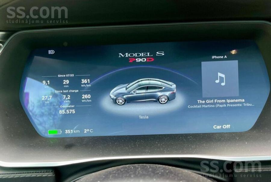 Grey Tesla Model S 2015 in Riga, with an engine capacity of 0.00 L and mileage of 86 thousand km for 18000 €, photo 9 on AUTOMOTO.COM.LV