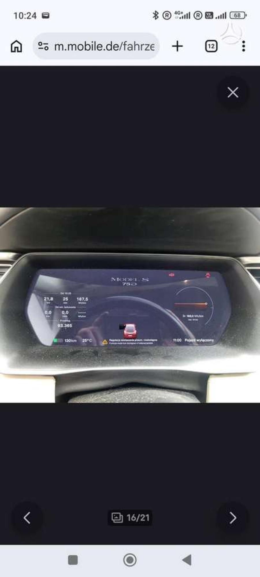 Grey Tesla Model S 2015 in Taurage, with an engine capacity of 0.00 L and mileage of 93 thousand km for 8950 €, photo 14 on AUTOMOTO.COM.LV