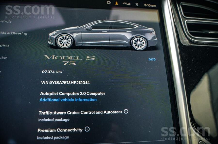 Grey Tesla Model S 2017 in Riga, with an engine capacity of 0.00 L and mileage of 0 thousand km for 19990 €, photo 12 on AUTOMOTO.COM.LV