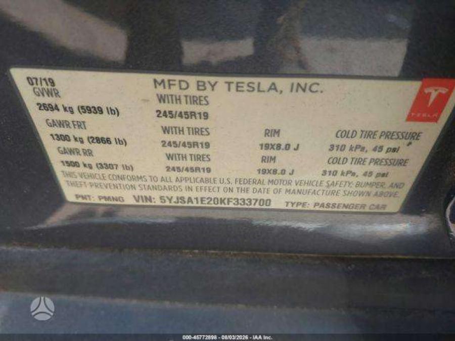 Pelēks Tesla Model S 2019 Klaipėda, ar dzinēja tilpumu 0.00 L un nobraukumu 99 tūkst. km par 10000 €, foto 11 vietnē AUTOMOTO.COM.LV