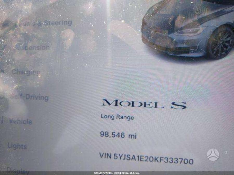 Pelēks Tesla Model S 2019 Klaipėda, ar dzinēja tilpumu 0.00 L un nobraukumu 99 tūkst. km par 10000 €, foto 14 vietnē AUTOMOTO.COM.LV