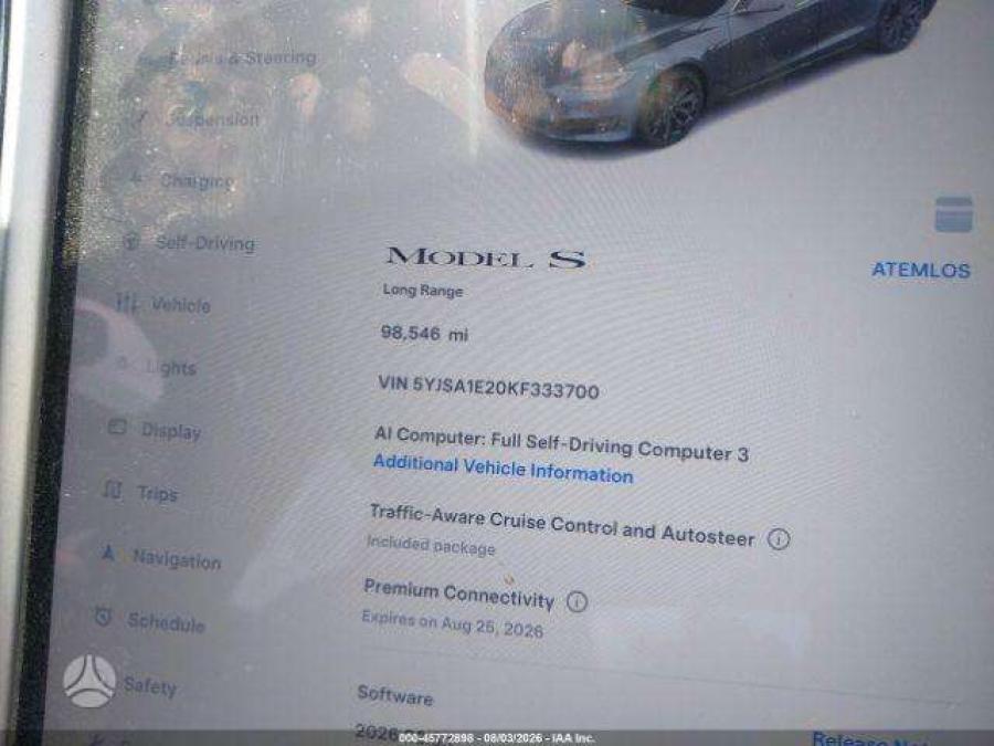 Pelēks Tesla Model S 2019 Klaipėda, ar dzinēja tilpumu 0.00 L un nobraukumu 99 tūkst. km par 10000 €, foto 16 vietnē AUTOMOTO.COM.LV