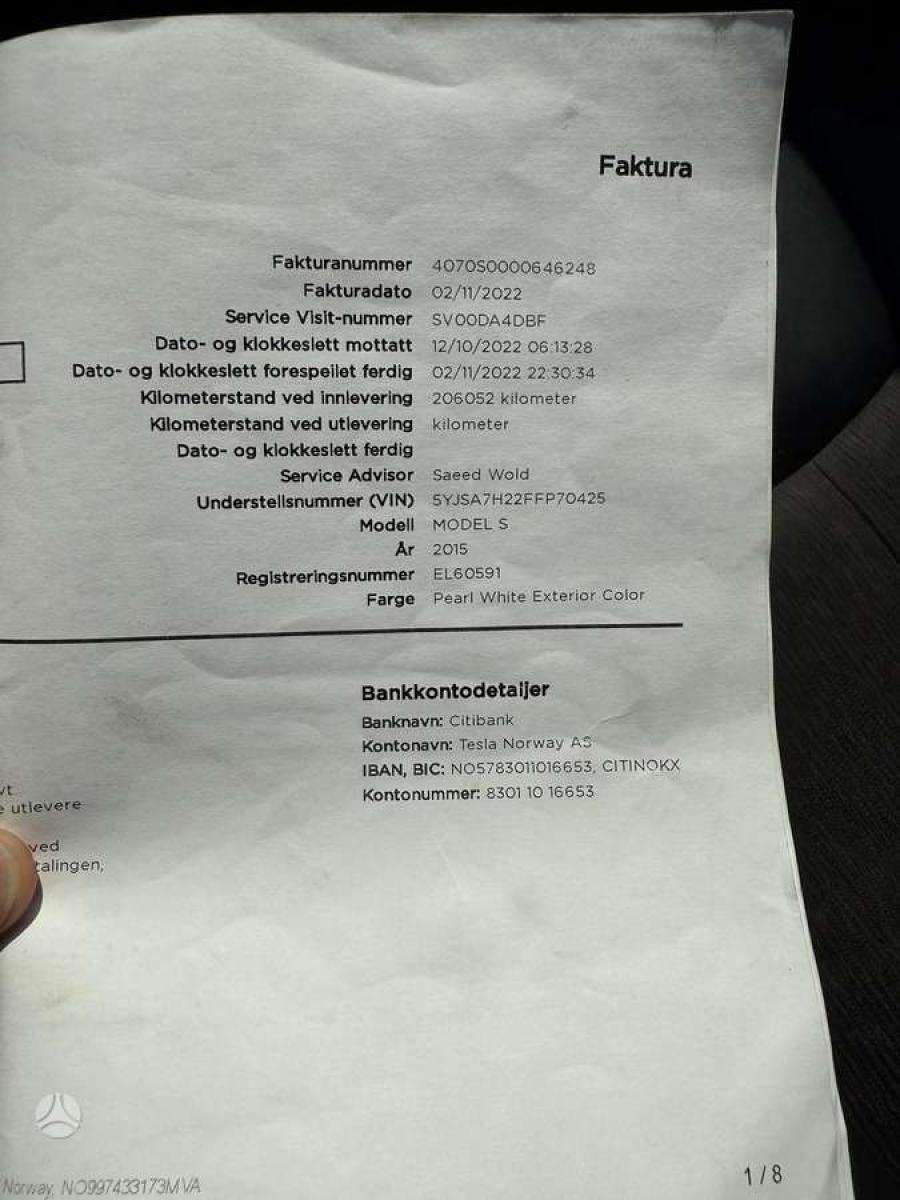 Balts Tesla Model S 2015 Marijampole, ar dzinēja tilpumu 0.00 L un nobraukumu 306 tūkst. km par 14500 €, foto 24 vietnē AUTOMOTO.COM.LV