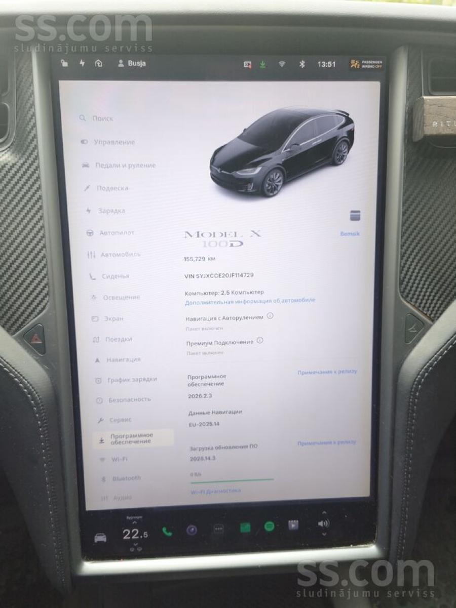 Black Tesla Model X 2018 in Riga, with an engine capacity of 0.00 L and mileage of 156 thousand km for 31000 €, photo 12 on AUTOMOTO.COM.LV