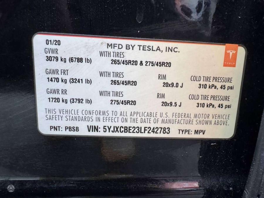 Melns Tesla Model X 2020 Viļņa, ar dzinēja tilpumu 0.00 L un nobraukumu 56 tūkst. km par 34500 €, foto 15 vietnē AUTOMOTO.COM.LV