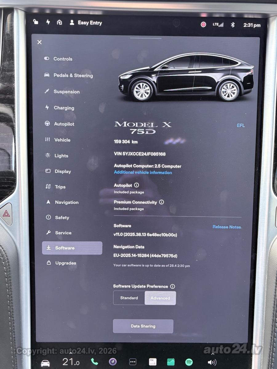 Black Tesla Model X 2018 in Tallinn, with an engine capacity of 0.00 L and mileage of 159 thousand km for 25900 €, photo 15 on AUTOMOTO.COM.LV