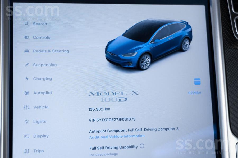 Blue Tesla Model X 2018 in Riga, with an engine capacity of 0.00 L and mileage of 136 thousand km for 30900 €, photo 32 on AUTOMOTO.COM.LV