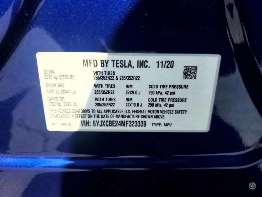 Blue Tesla Model X 2021 in Kaunas, with an engine capacity of 0.00 L and mileage of 86 thousand km for 26500 €, photo 14 on AUTOMOTO.COM.LV